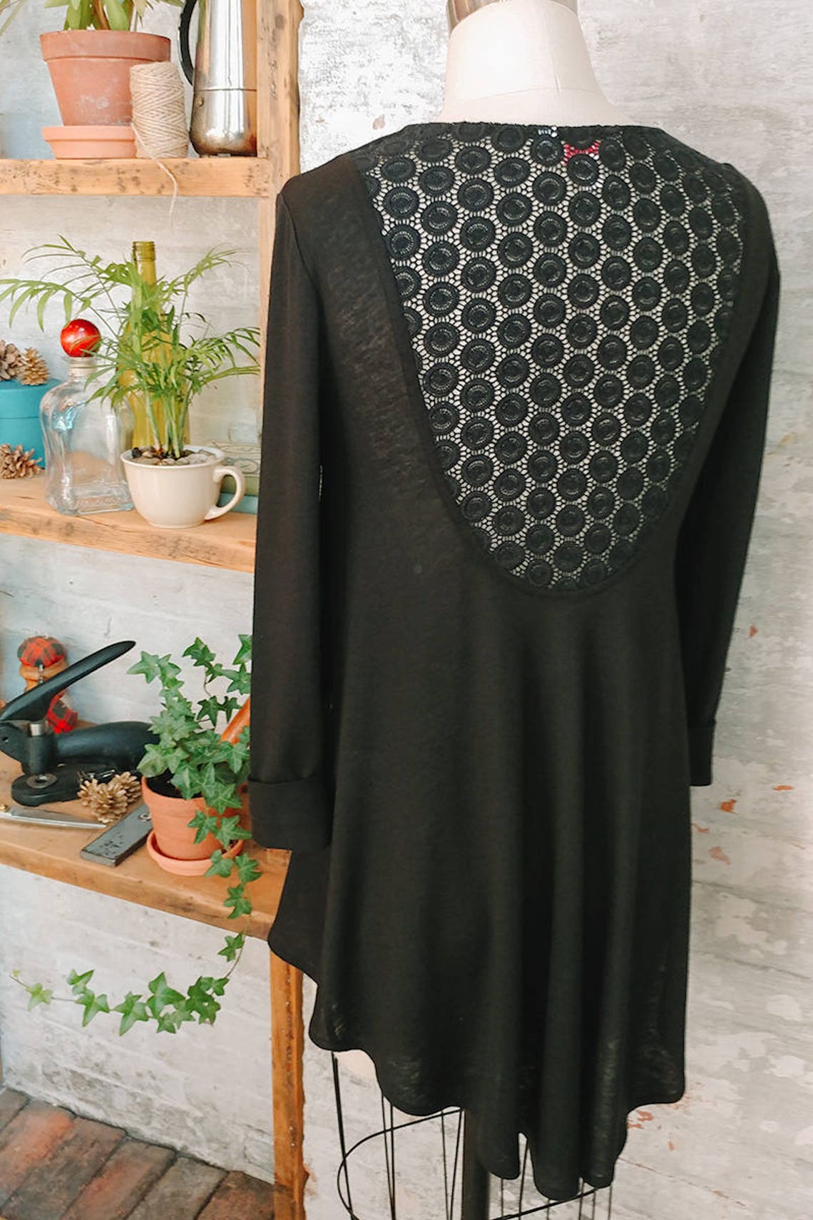 Sophia Lace Back Wool Cardigan Black Cardigan Open - Etsy