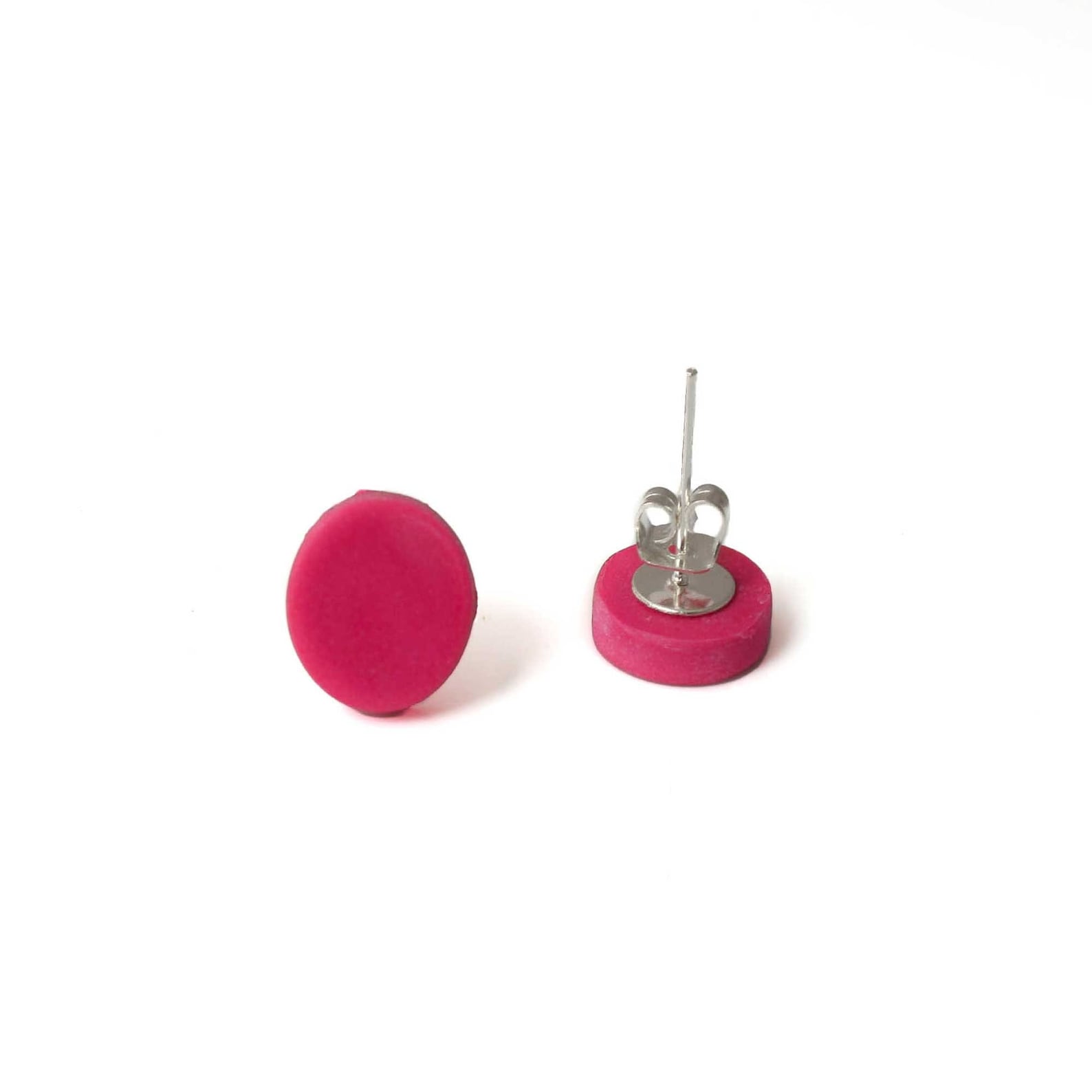 Cerise Pink Earrings for Women Round Clay Stud Earrings - Etsy UK
