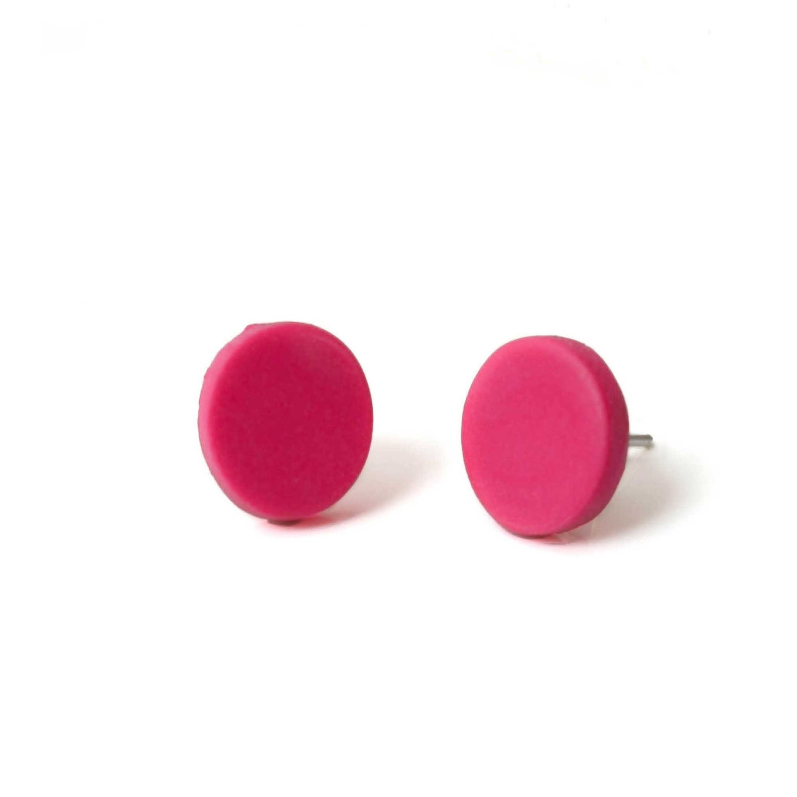 Cerise Pink Earrings for Women Round Clay Stud Earrings - Etsy UK