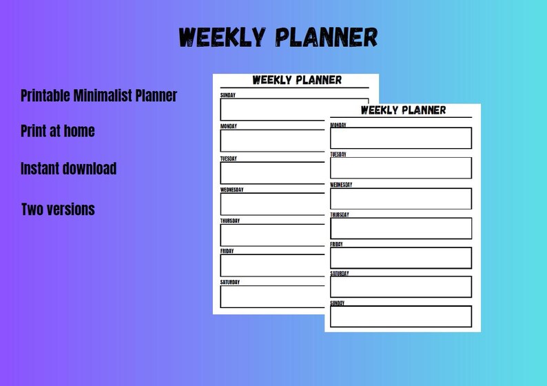 Weekly Planner Printable, Minimalist Weekly Schedule, Weekly Organizer ...