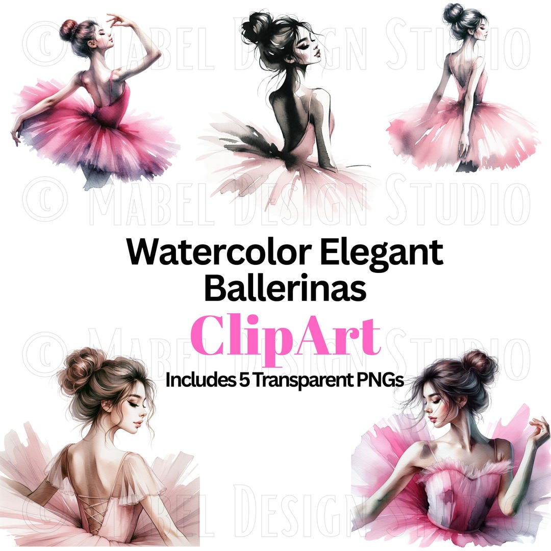 Watercolor Ballerina Clipart | Elegant Dancer Illustrations | Pink ...