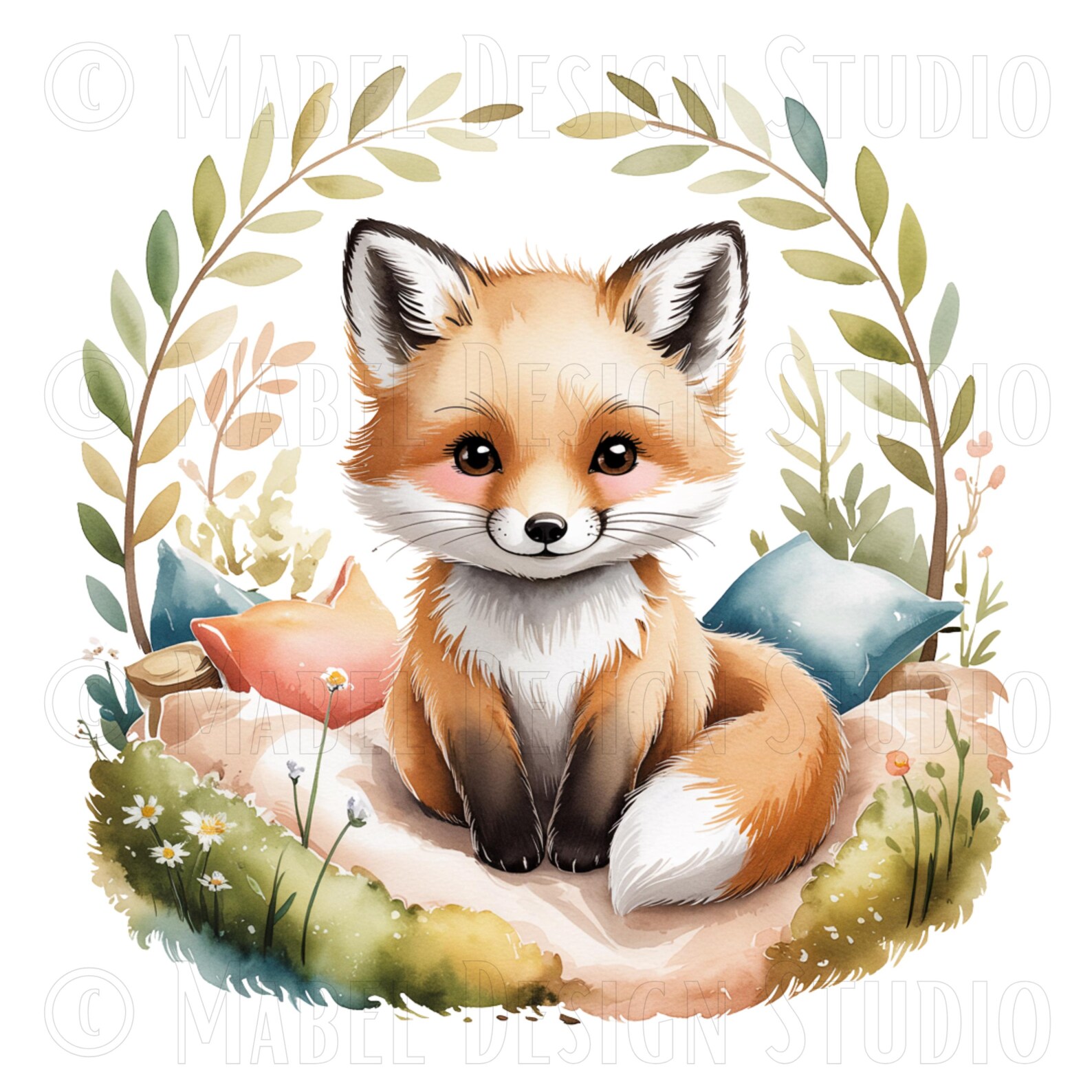 Watercolor Baby Fox Clipart | Woodland Animals PNG | Boho Nursery Foxes ...