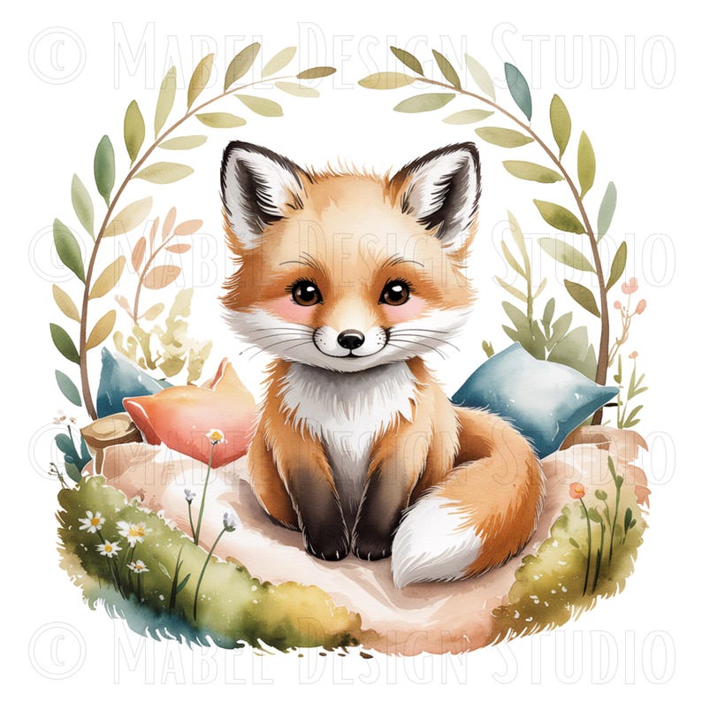 Watercolor Baby Fox Clipart | Woodland Animals PNG | Boho Nursery Foxes ...