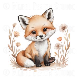 Watercolor Baby Fox Clipart | Woodland Animals PNG | Boho Nursery Foxes ...