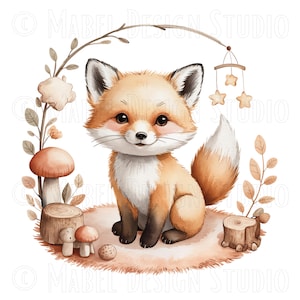 Watercolor Baby Fox Clipart | Woodland Animals PNG | Boho Nursery Foxes ...