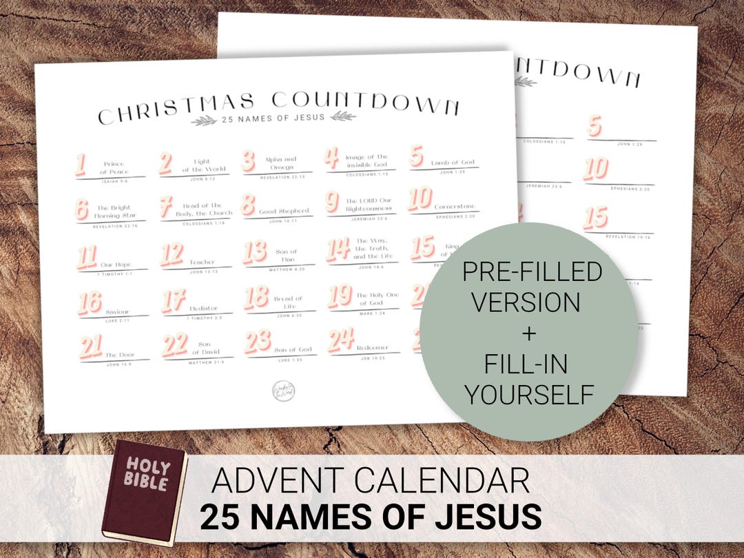 Advent Calendar - 25 Names of Jesus | Printable Christian Christmas ...