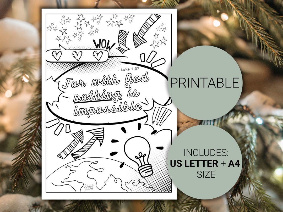 Luke 1:37 Bible Verse Coloring Page 'for With God Nothing is Impossible ...