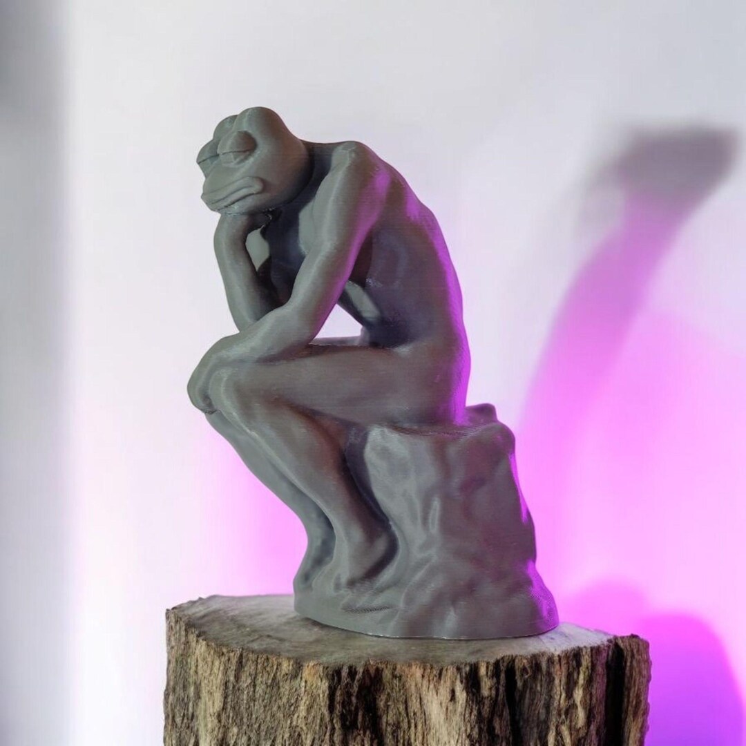 Pepe the Thinker 3D Printed Statue - Unique Funny Meme Art Sculpture ...