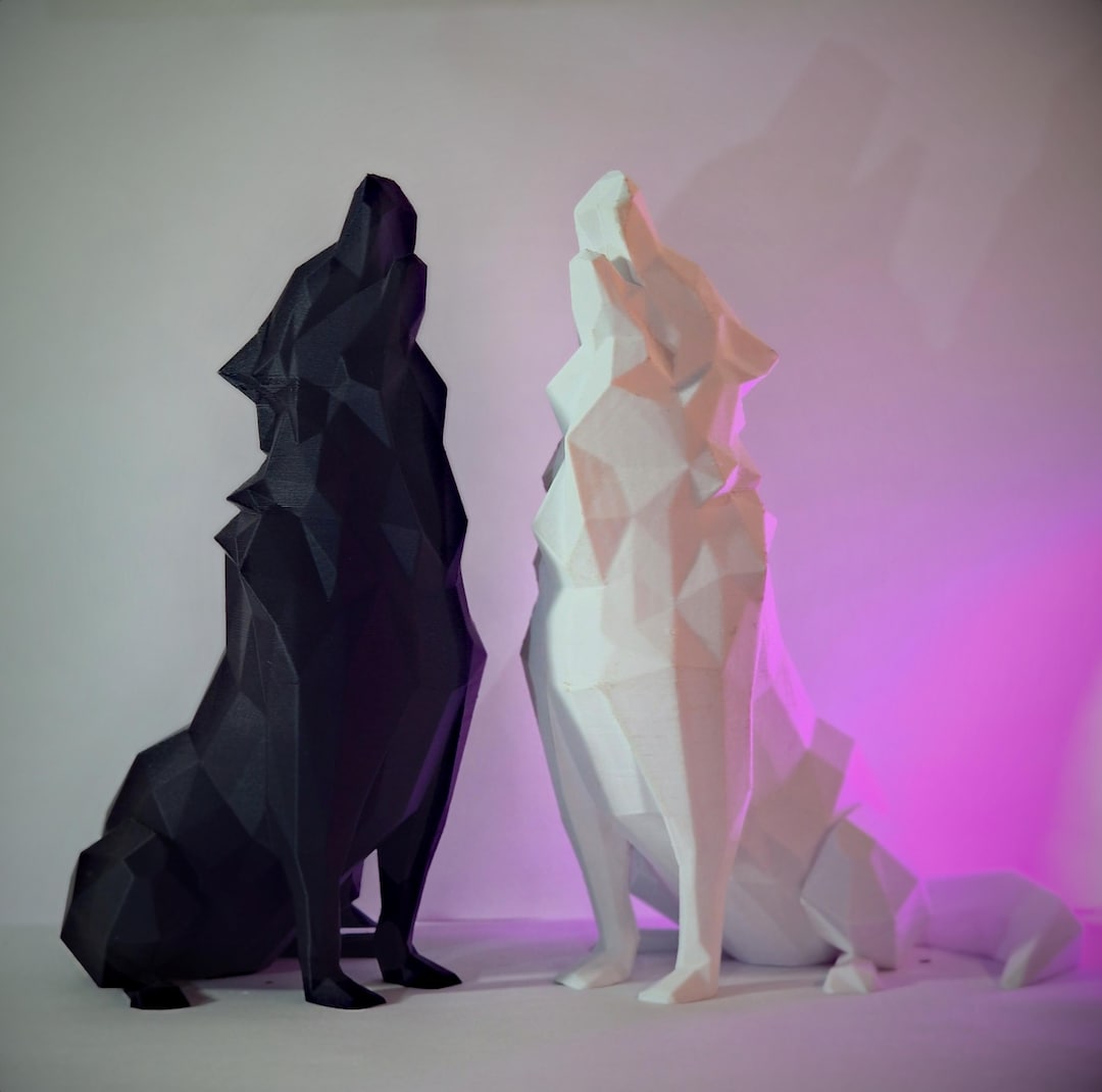 Large Low Poly Howling Wolf Sculptures Modern Geometric Wolf Décor for ...