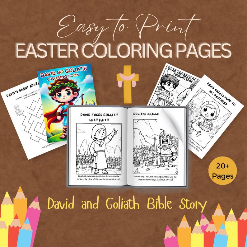 David and Goliath Coloring Book, Easter Bible Story Pages, Children's ...