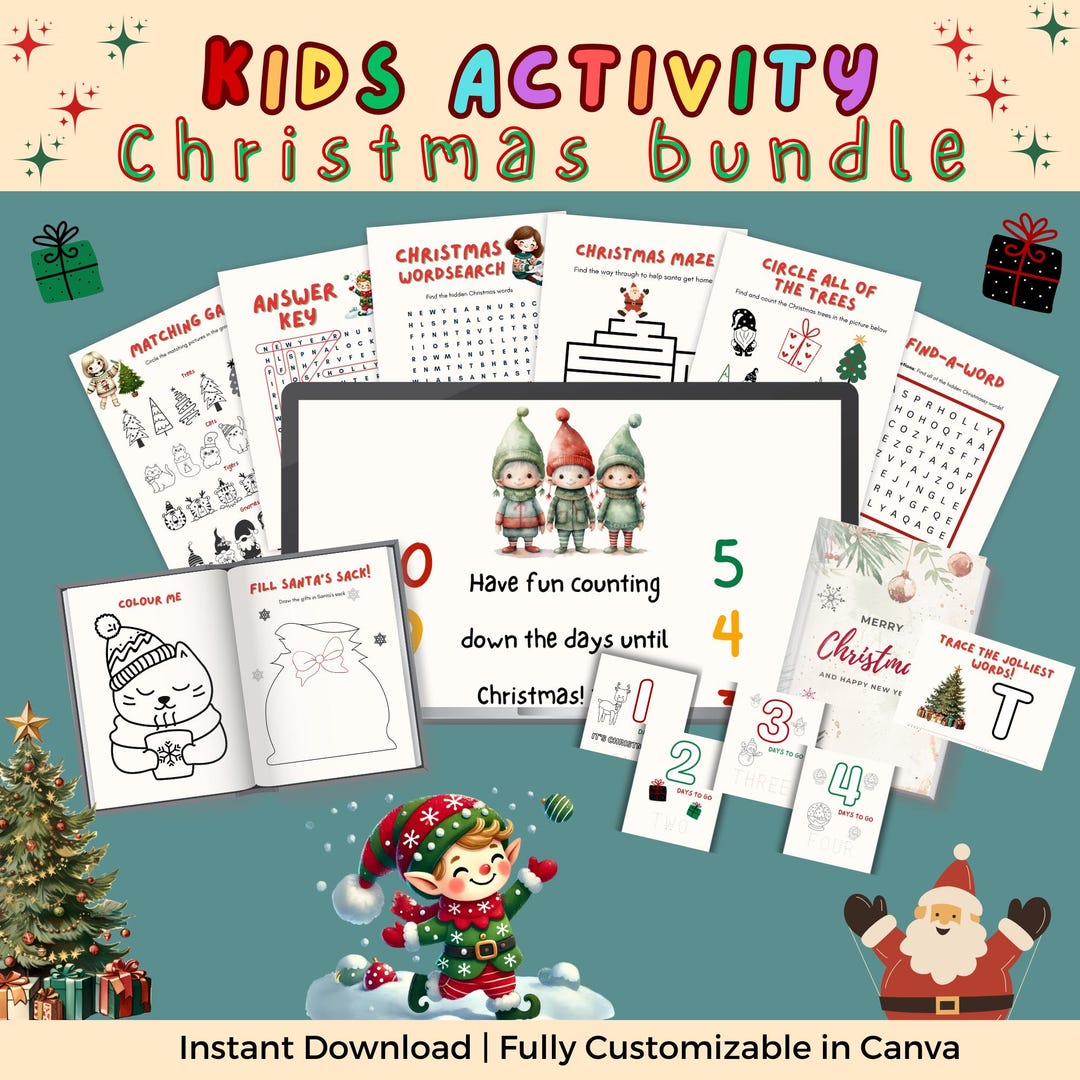 Christmas Bundle, Activity Pages for Kids, Printable PDF, Canva ...