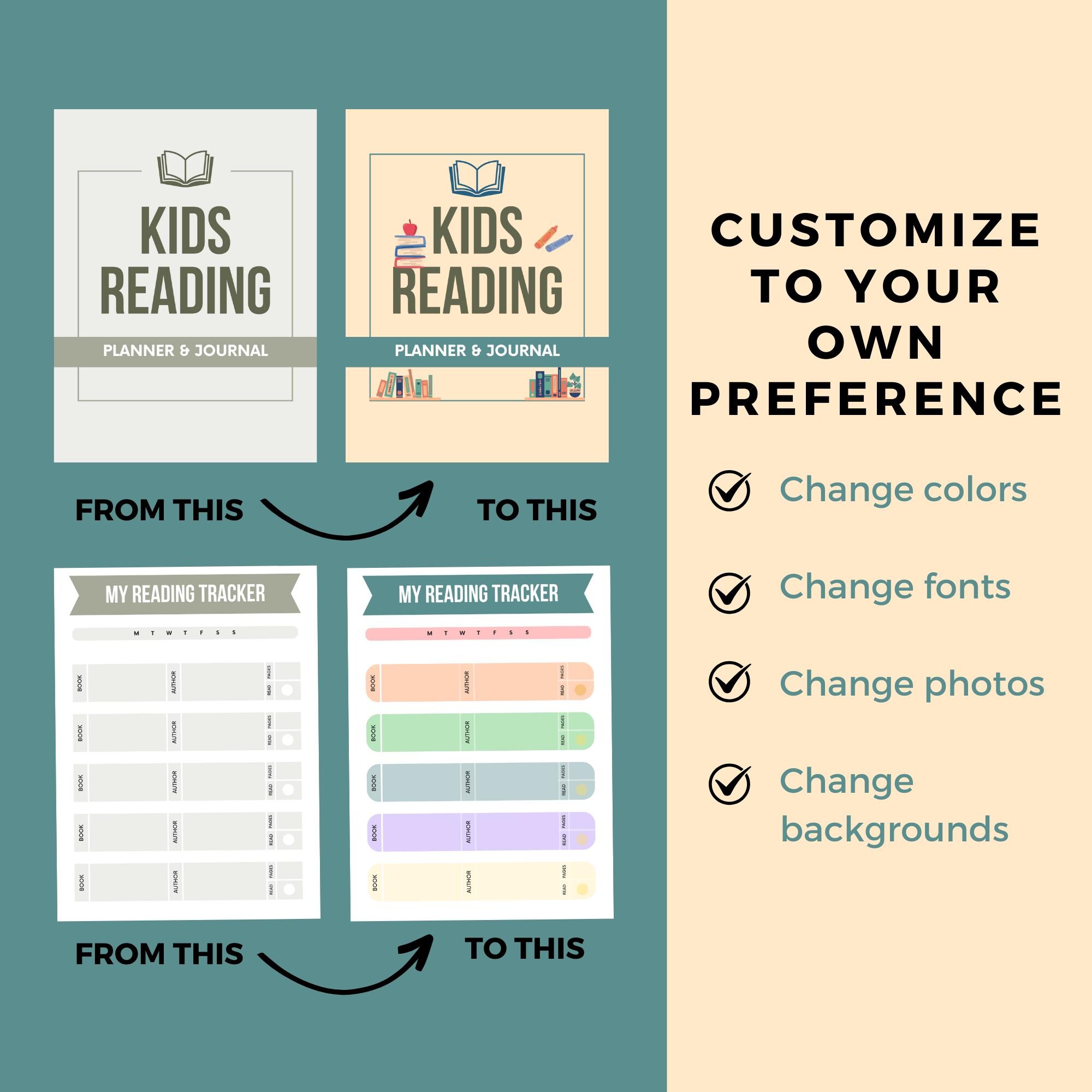 2025 Editable Kids Planner, Kids Journal , Reading Tracker, Printable ...