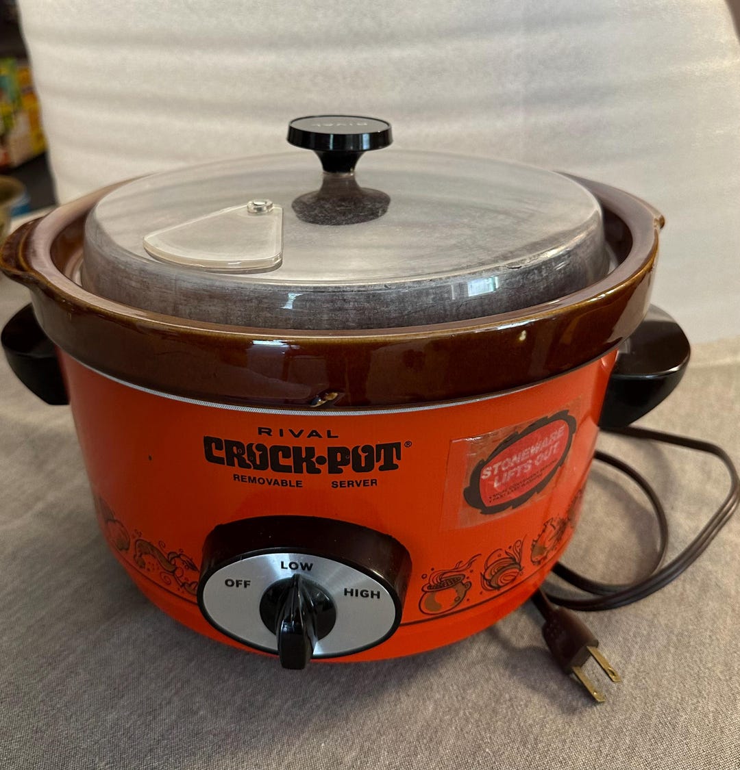 Vintage Retro Rival Orange Crock Pot Slow Cooker W Removable Stoneware ...