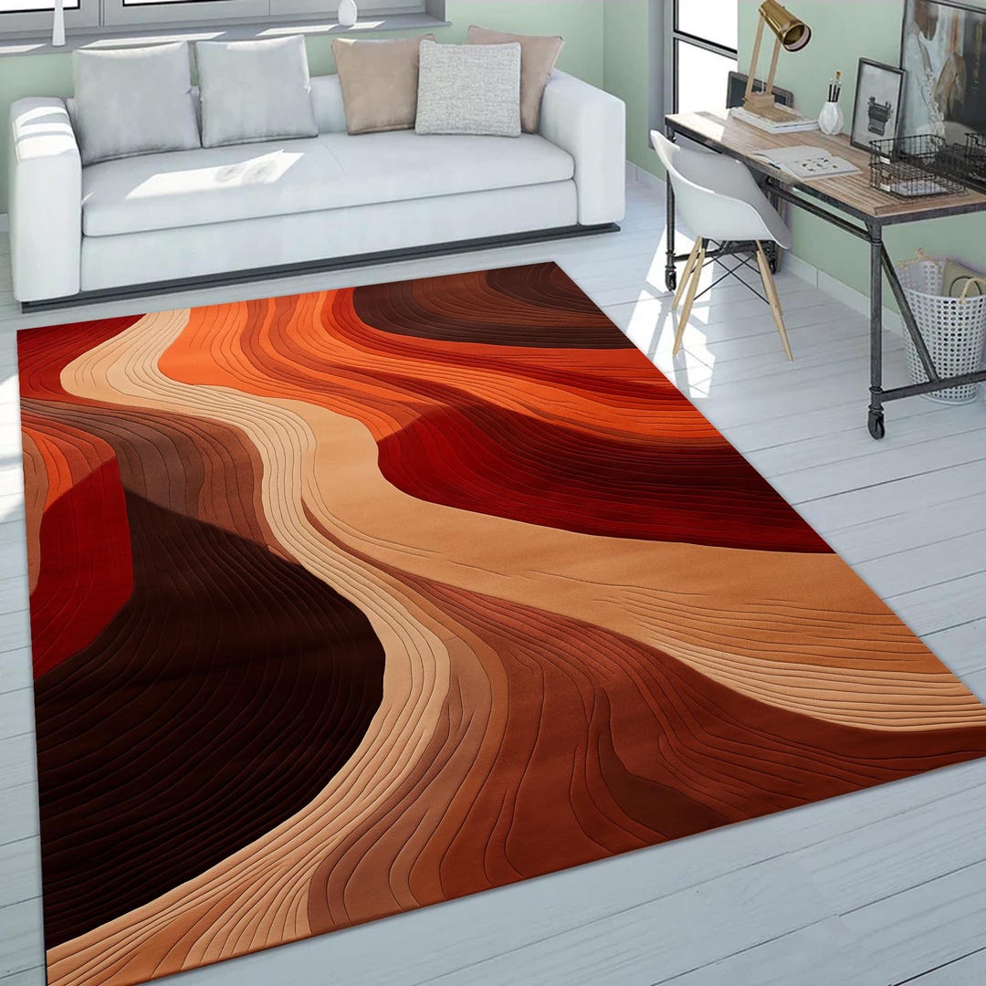 70s Retro Geometric Area Rug: Burnt Orange Mid Century Modern Design - Etsy