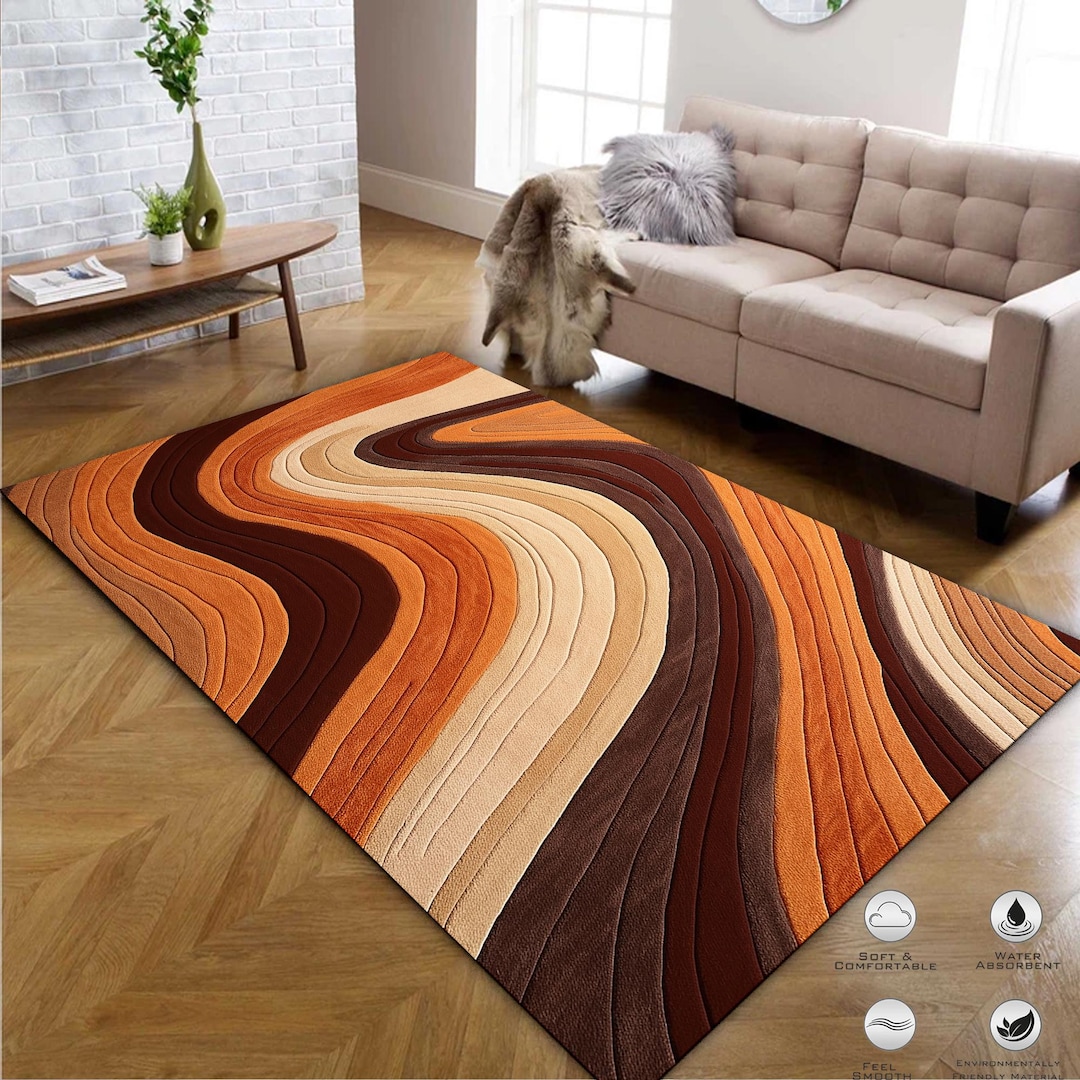 70s Retro Burnt Orange, Earthy Brown and Cream Geometric Mid Century Modern Indoor/outdoor Patio ...