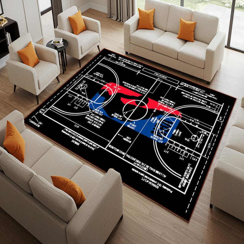 NBA Basketball Court Sized Rug: Colorful Kids Playroom Mat - Etsy