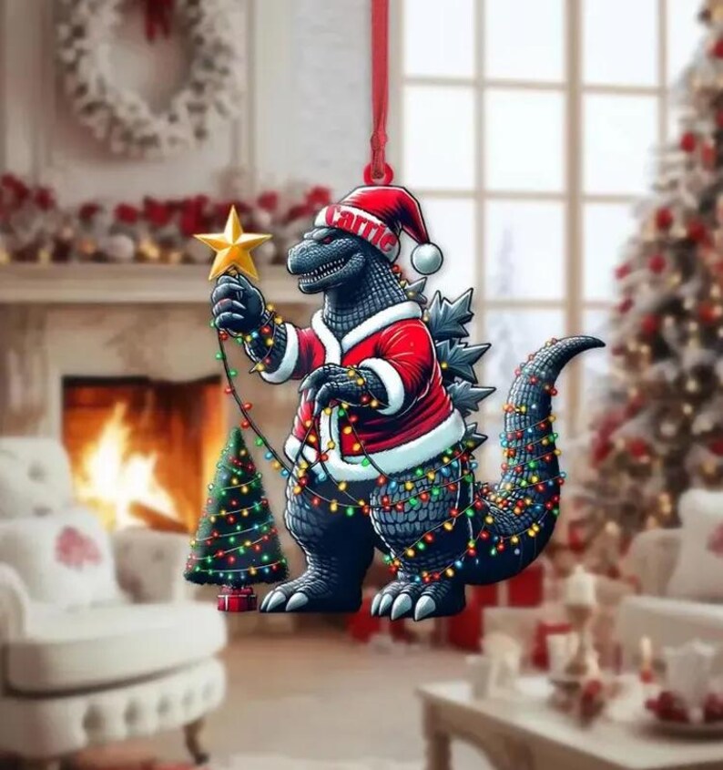 Custom Godzilla 2D FLAT Christmas Ornament, Xmas Tree Decoration ...