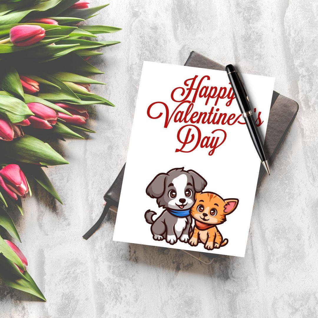 Cute Cat and Dog Valentines Day Card, Printable Card, Card for Him Her ...