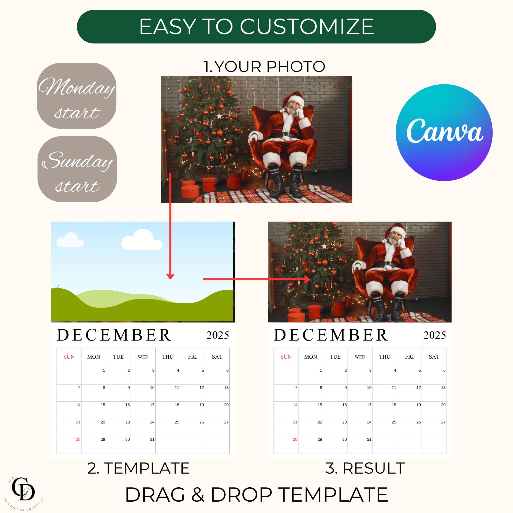 2025 Calendar Template With Photos - Easy to Edit Canva Templates ...