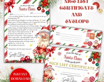 Instant Download Letter From Santa, Nice List Certificate and Matching ...