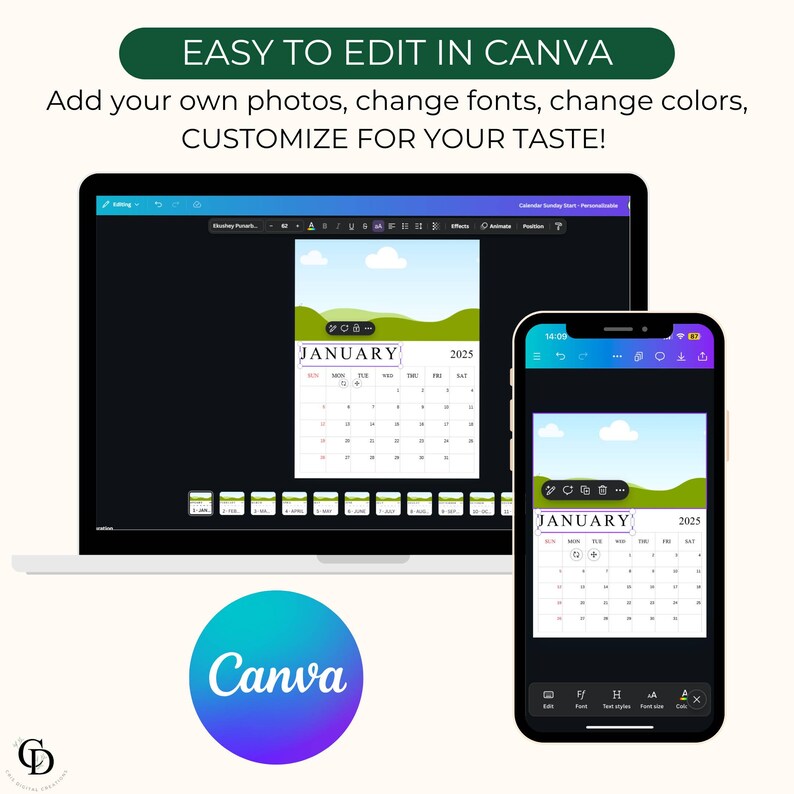 2025 Calendar Template With Photos - Easy to Edit Canva Templates ...