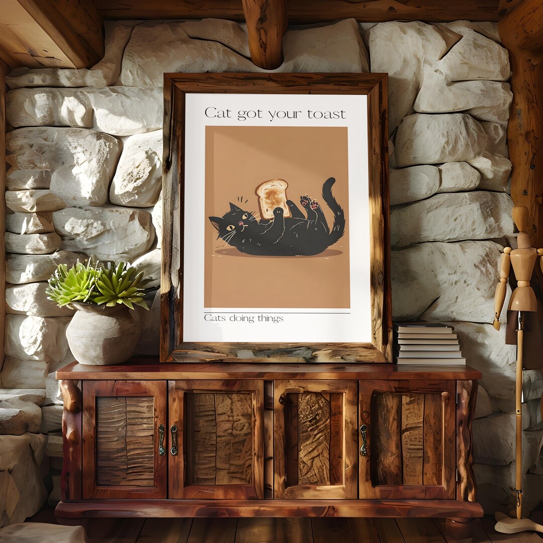 Toast Cat Wall Print, Black Cat Wall Art, Cat Lover Gift, Digital ...