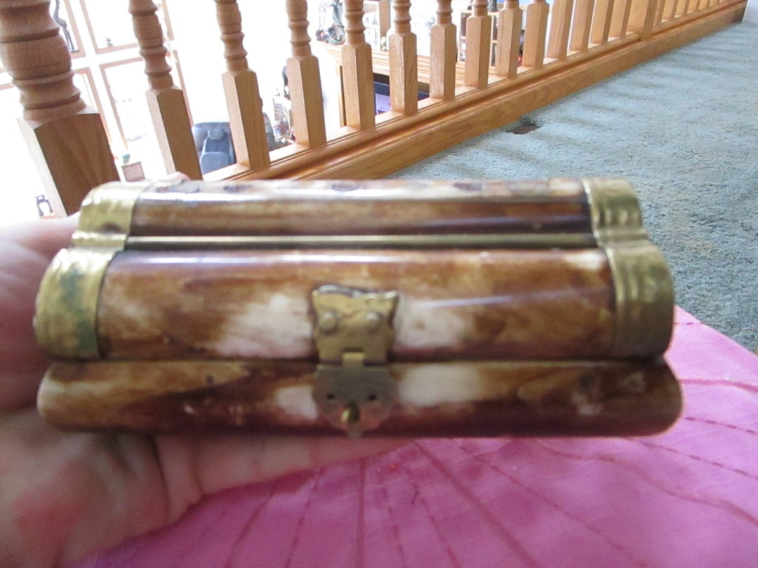 Antique Camel Bone Brass Decorated Jewelry Trinket Box With Velvet ...