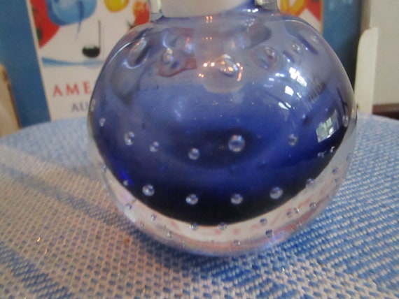 Indigo Blue Bubble Glass Perfume Bottle with Floral S… - Gem