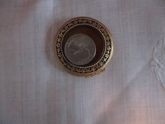 Vintage Gold & Amber Cherub Powder Compact with Mirror - Gem