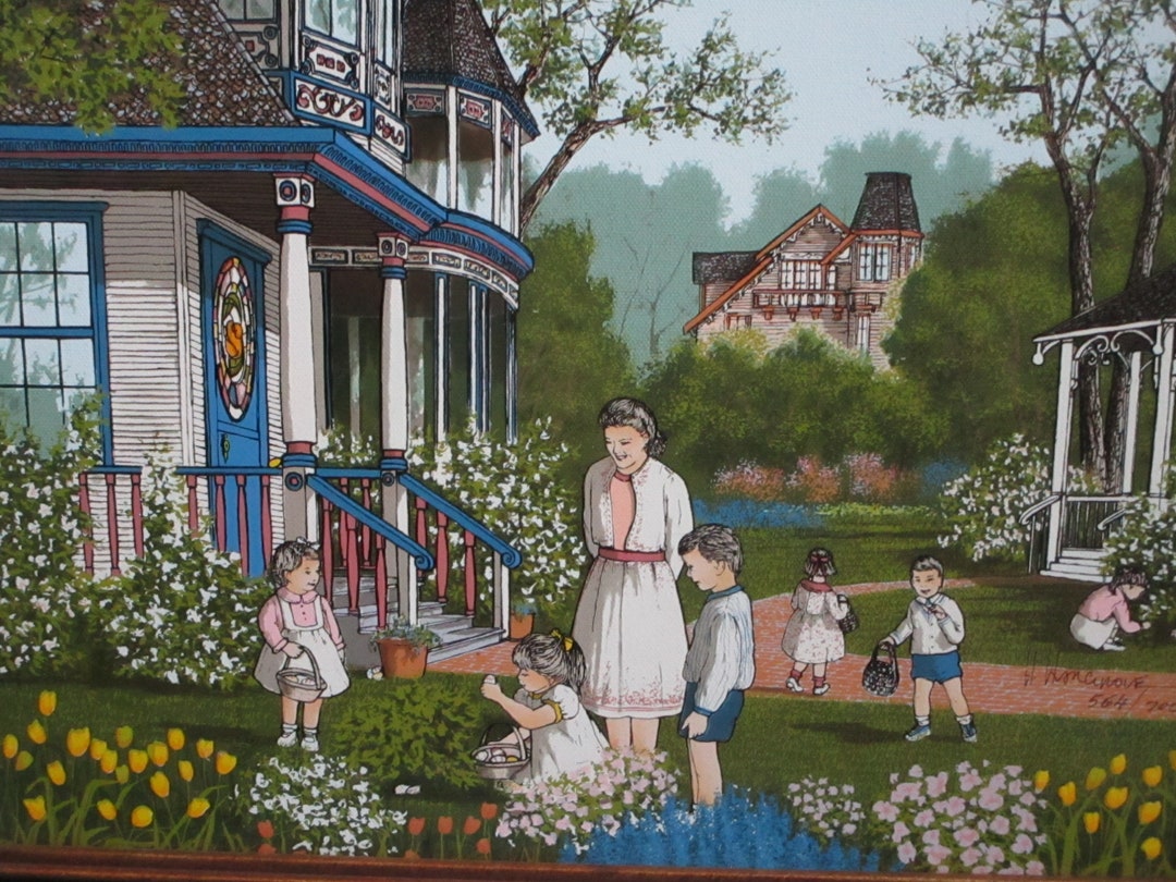 Victorian Easter Egg Hunt Signed H.hargrove 564/700 Framed Wall Hanging ...