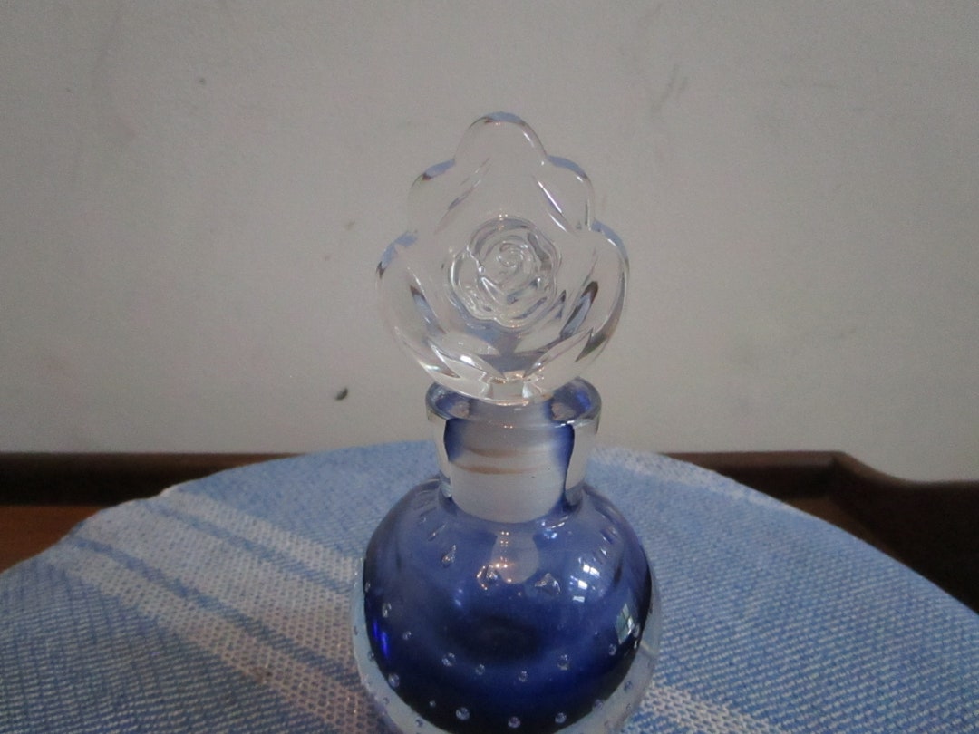 Indigo Blue Bubble Glass Perfume Bottle With Floral Stopper - Etsy