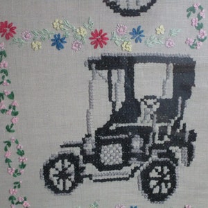 Antique Needlepoint Cars Automobile Large Hand-made -heavy Framed ...