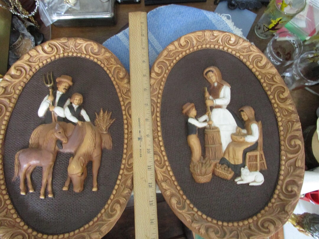 Girotti Sculptured Folk Art American Farmhouse Chalkware Plaques Wall ...