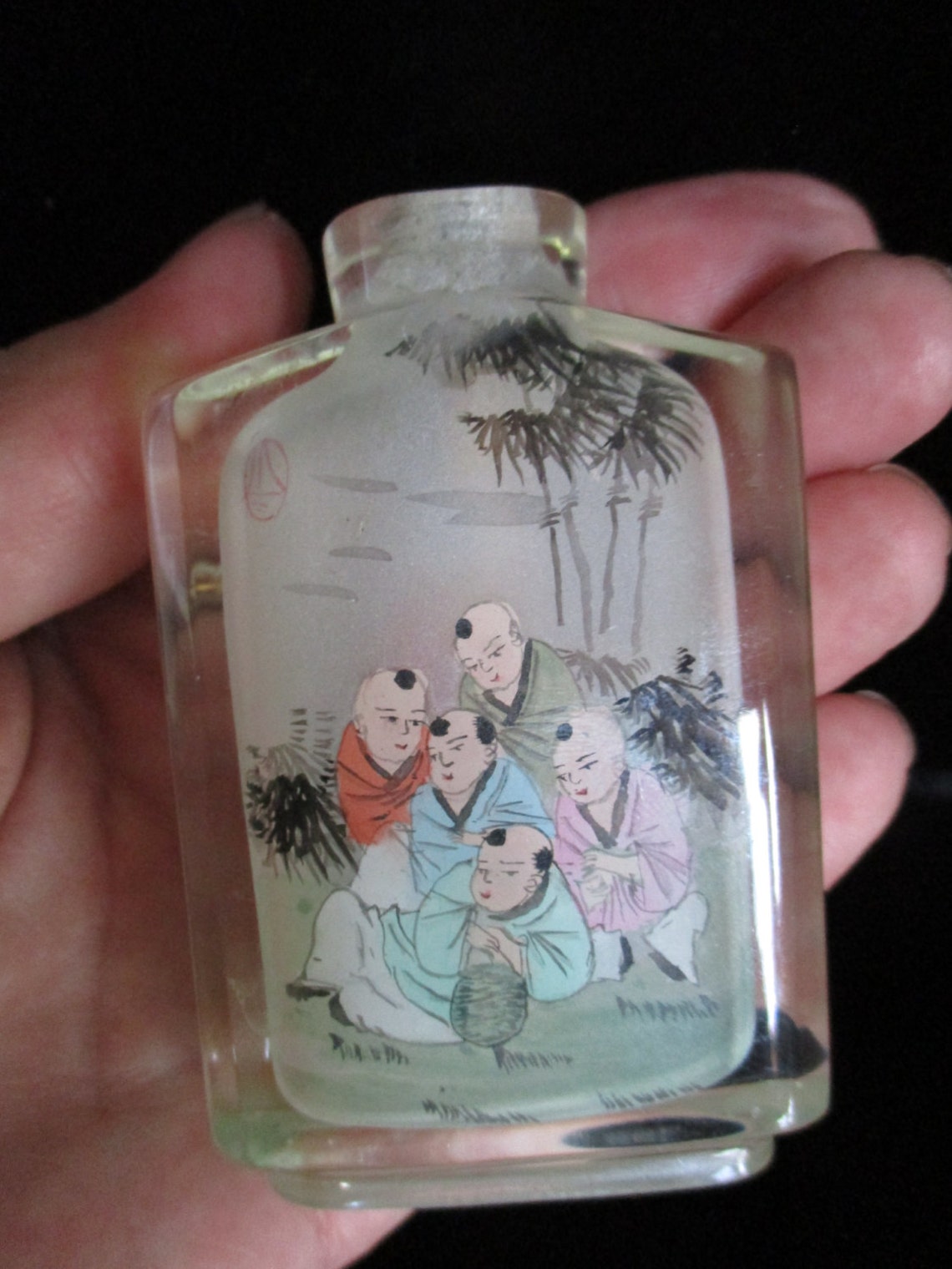 Antique Glass Reverse Painted Snuff Bottle & Spoon Chinese | Etsy