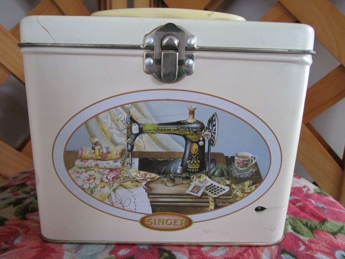 Singer Sewing Box Tin With Handle Sweet Graphics - Etsy