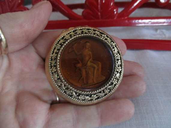 Vintage Gold & Amber Cherub Powder Compact with Mirror - Gem
