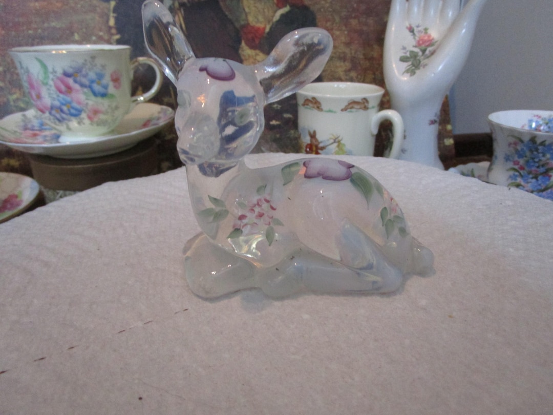 Vintage Fenton Signed Hand Painted Opalescent Glass Deer Figurine With ...
