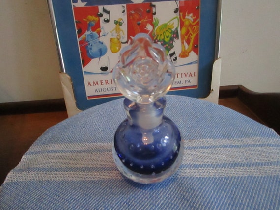 Indigo Blue Bubble Glass Perfume Bottle with Floral S… - Gem