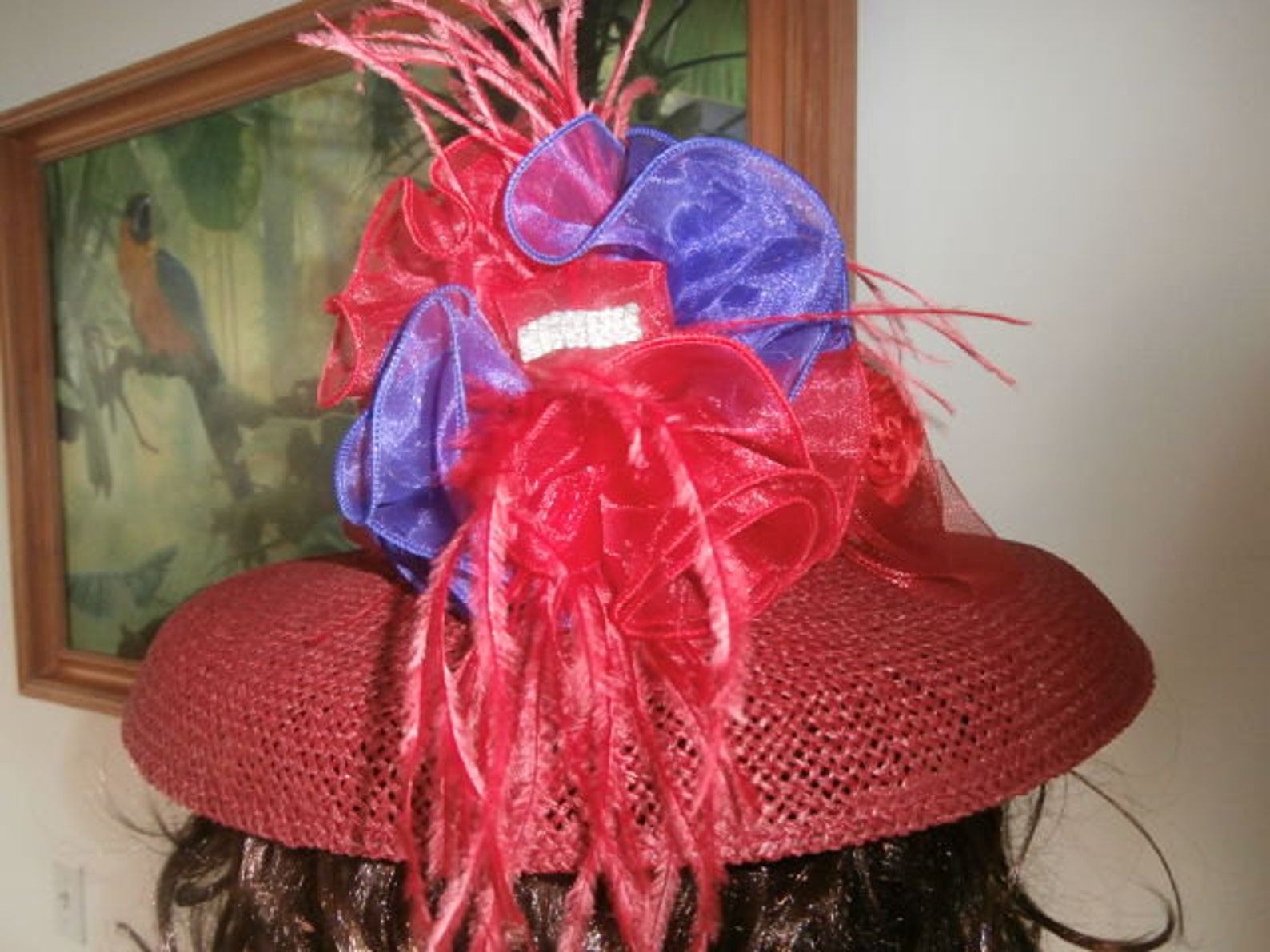 Womens Hat Big Brim Red & Purple Rose /rhinestone/ Red - Etsy