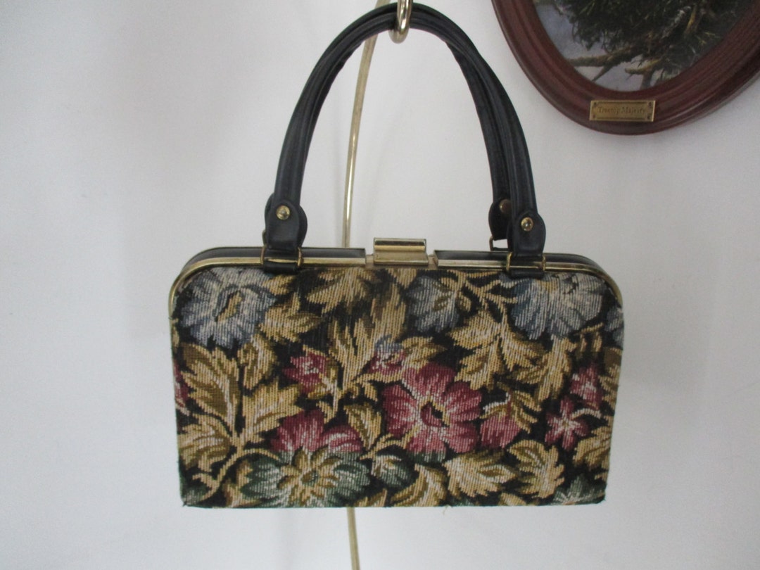 Retro Floral Tapestry Snap Tight Vintage Purse Top Handle Hand Bag ...