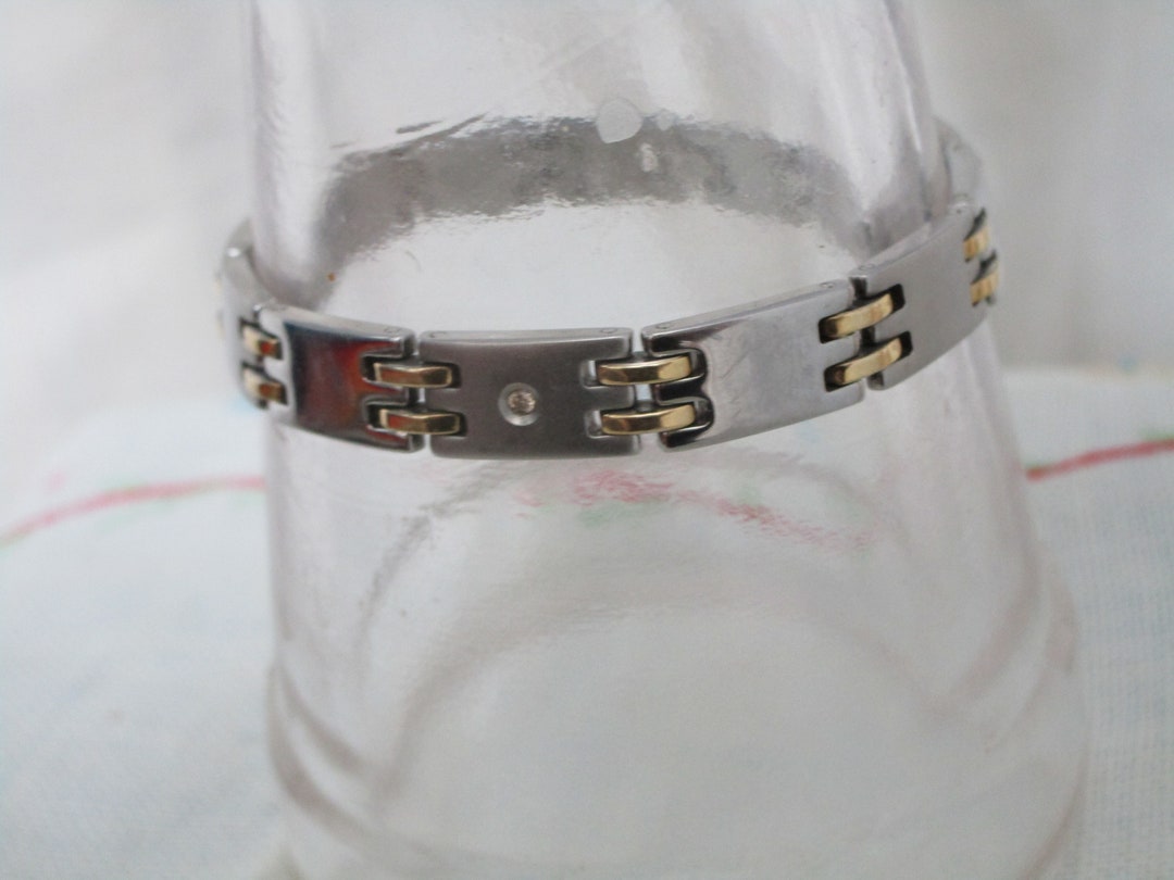 RCI Bracelet 18KT Stamped Gold Stainless Steel Three Diamonds Men's or ...