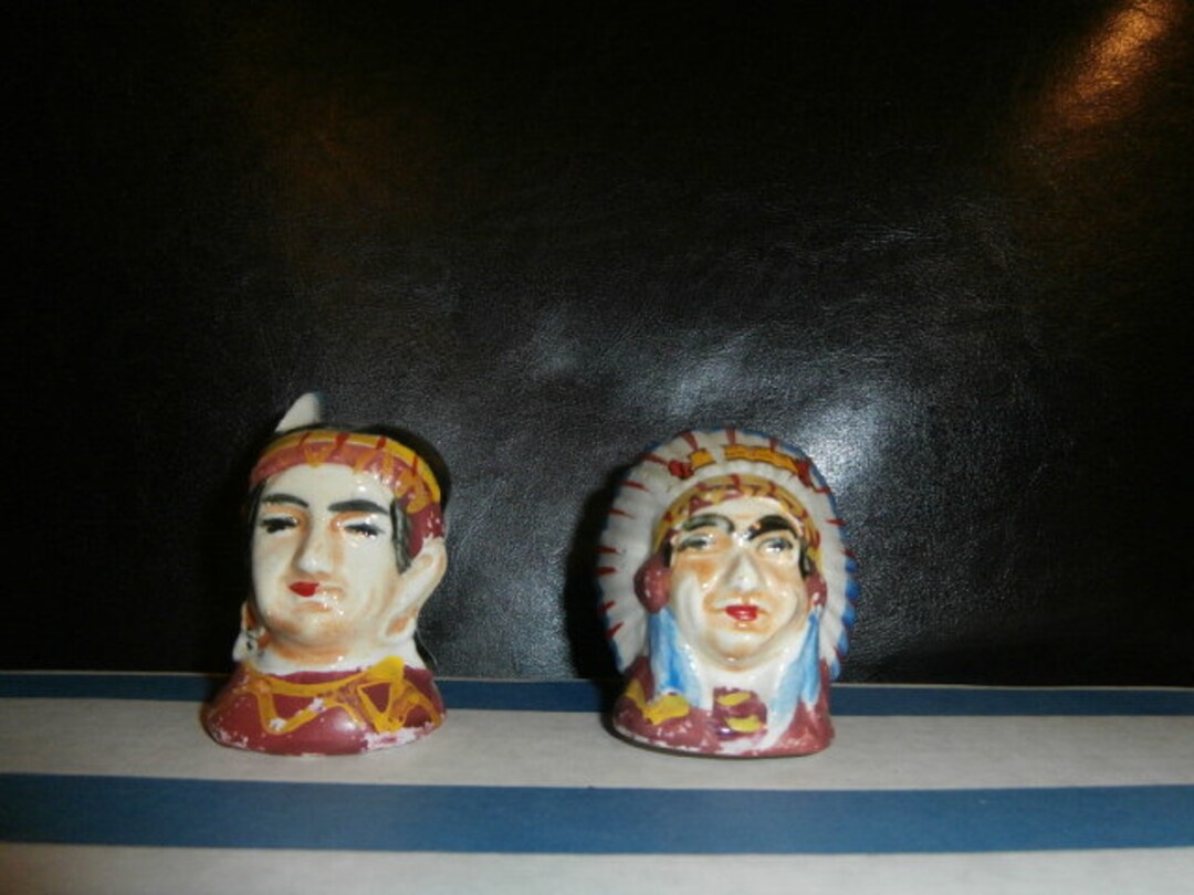 Salt & Pepper Shakers Native American Indian Chief ~ Head Bust Salt ...