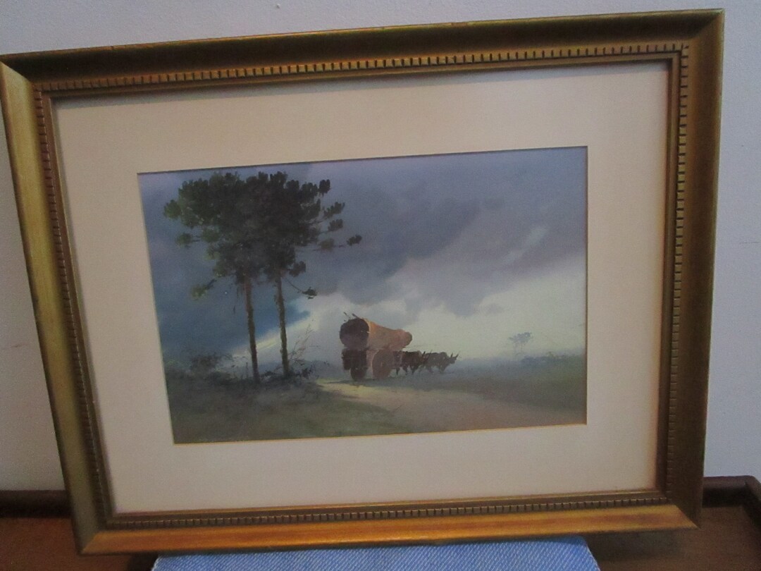 Vintage Reynaldo Manske (1906-1980) Covered Wagon Western Scene Framed ...