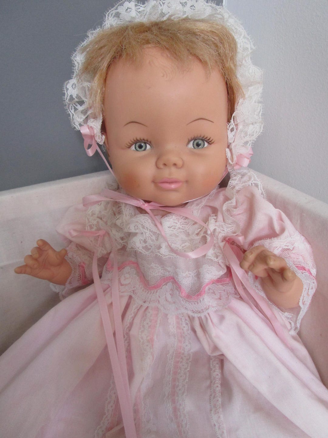 60s Horseman Blue Eyes Baby Vintage Baby Tweaks? Pink Gown and Bonnet ...