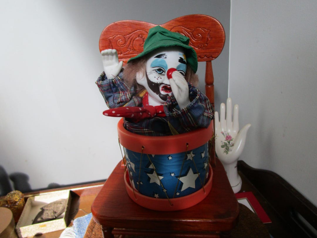 80s Animated Music Porcelain Hobo Clown in Drum - Etsy