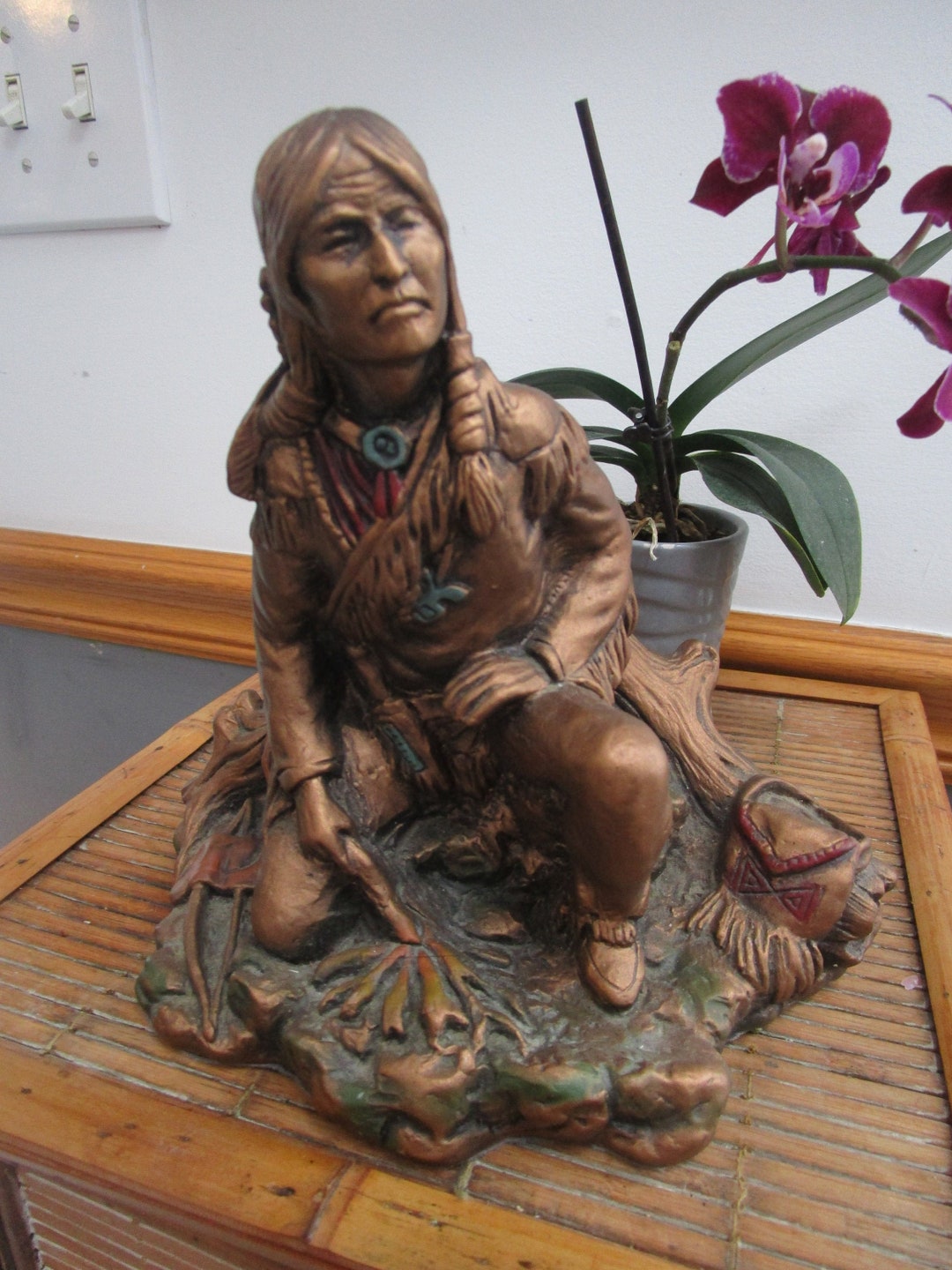 Vintage Native American Indian Warrior Statue Western Figurine ...