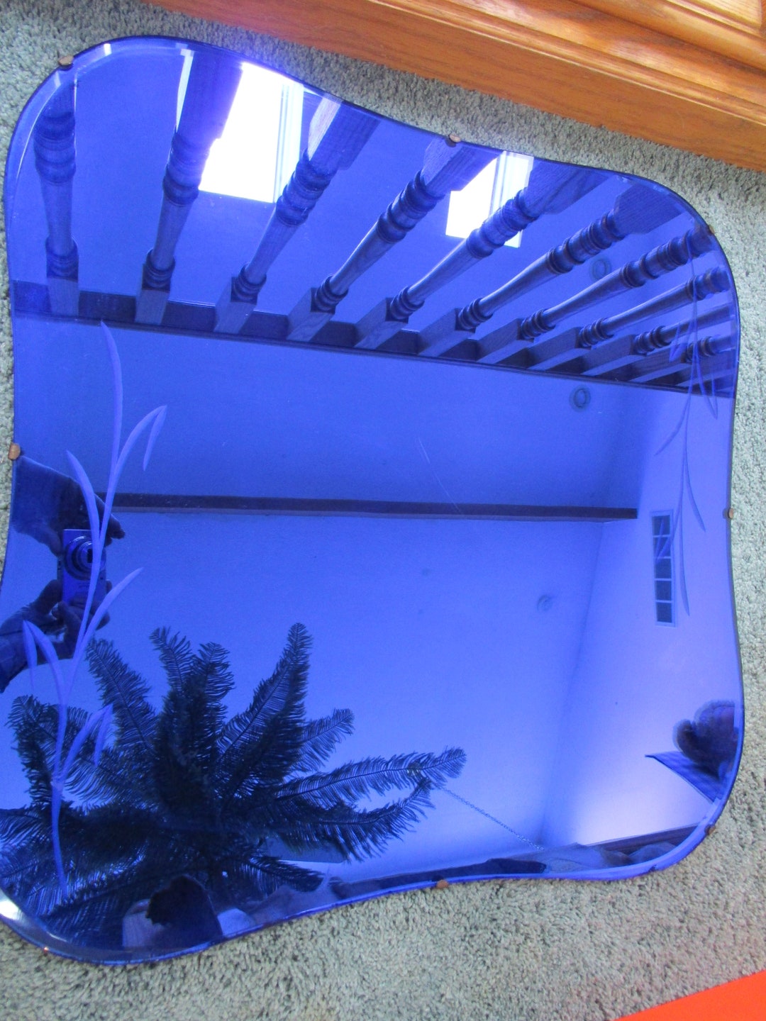 Rare Cobalt Blue Beveled Antique Mirror With Reef Design - Etsy