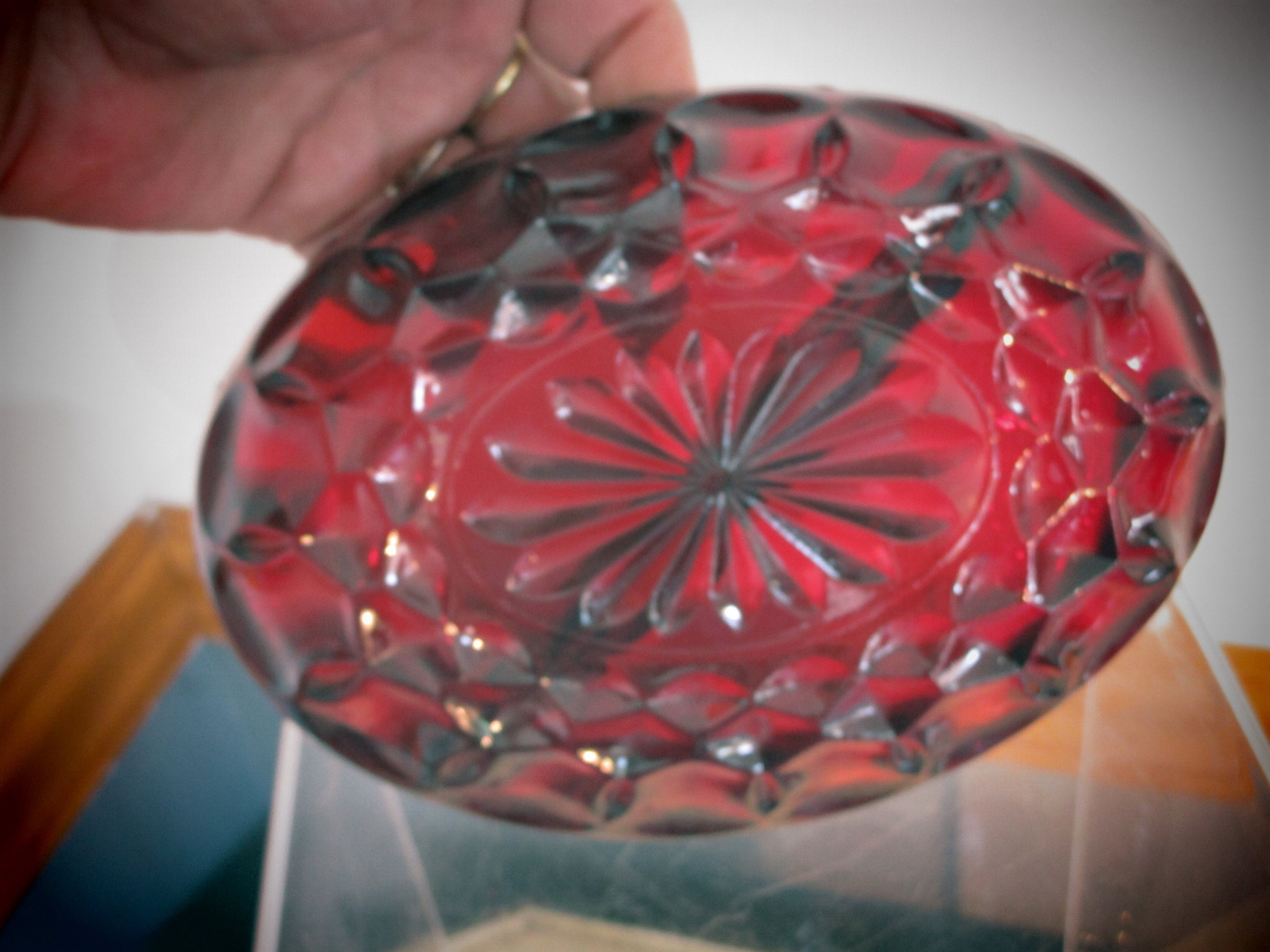 Vintage Thick Ruby Red Glass Divided Scalloped Dish | Etsy