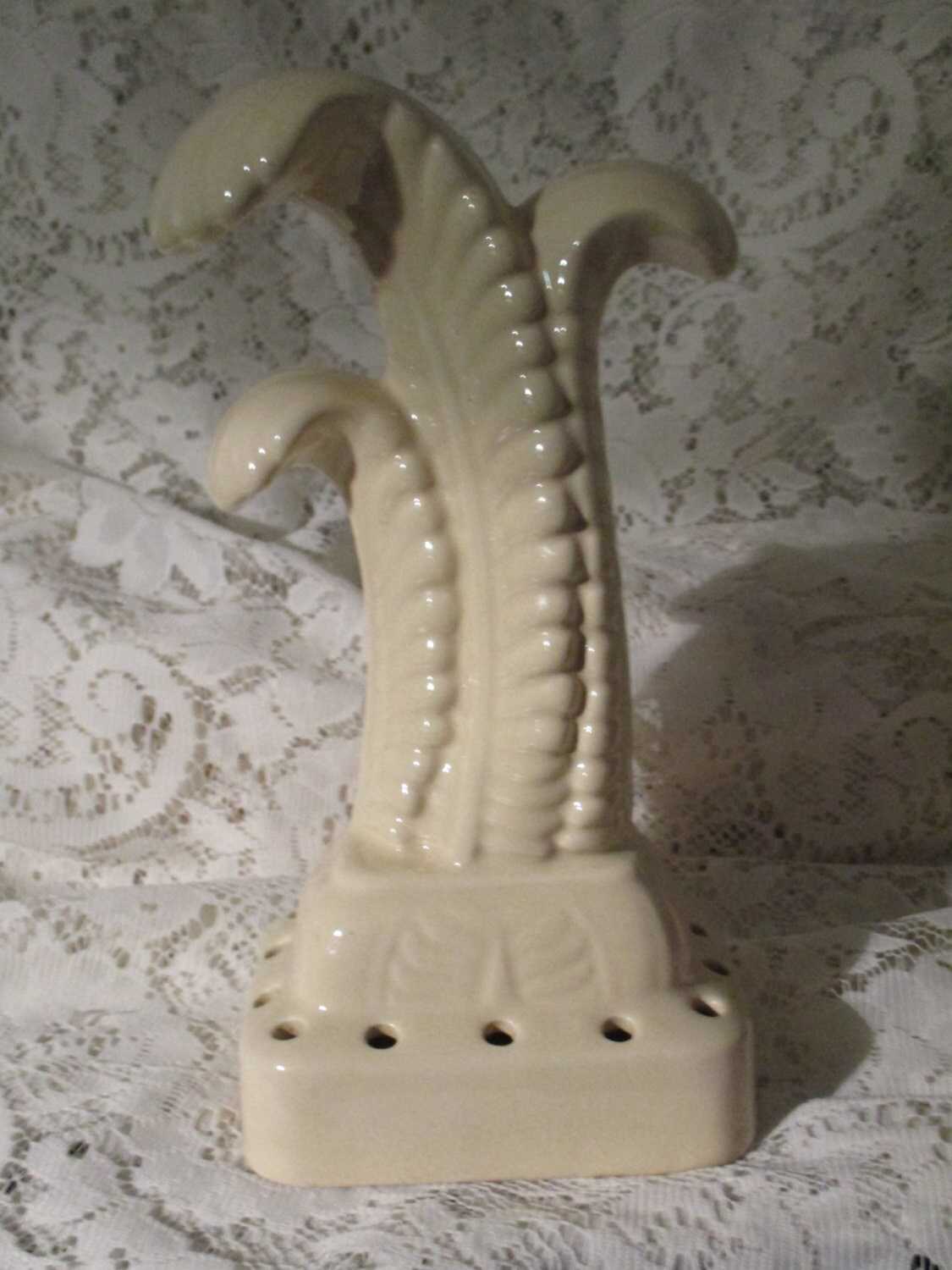 Red Wing Flower Frog Tall Cream Color three 3 Feathers | Etsy