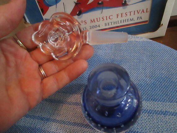 Indigo Blue Bubble Glass Perfume Bottle with Floral S… - Gem